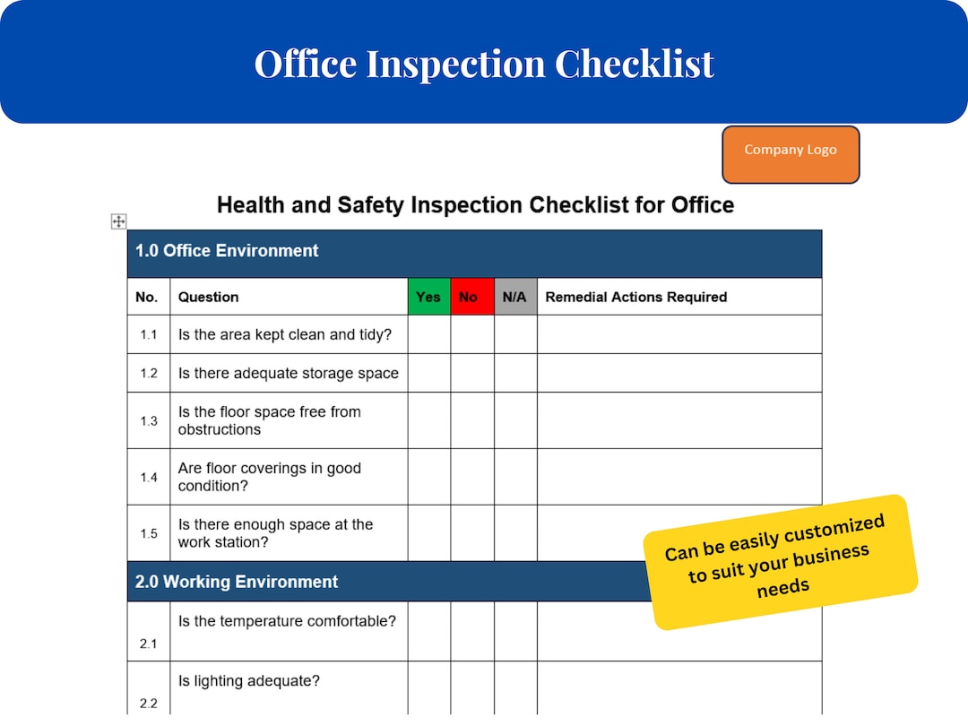 Comprehensive Office Health and Safety Inspection Checklist Form ...