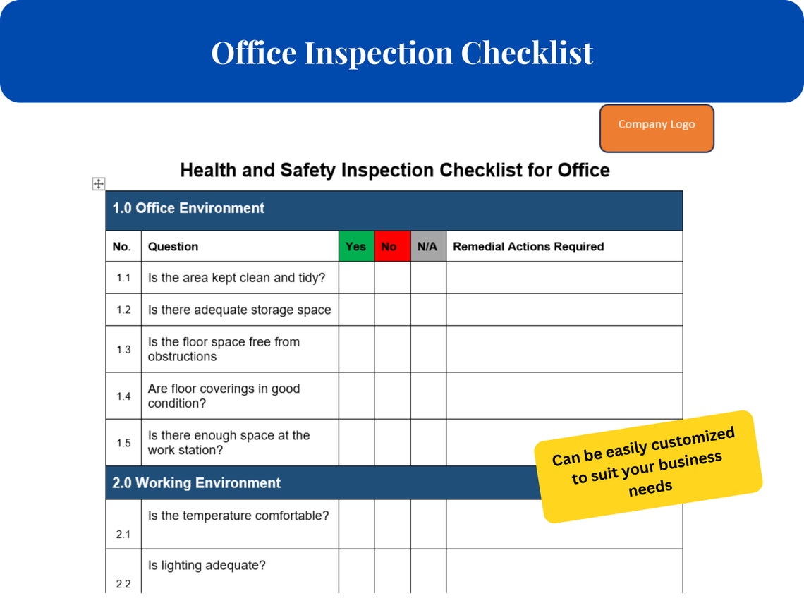 Comprehensive Office Health and Safety Inspection Checklist Form ...