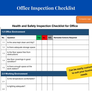 Comprehensive Office Health and Safety Inspection Checklist Form ...