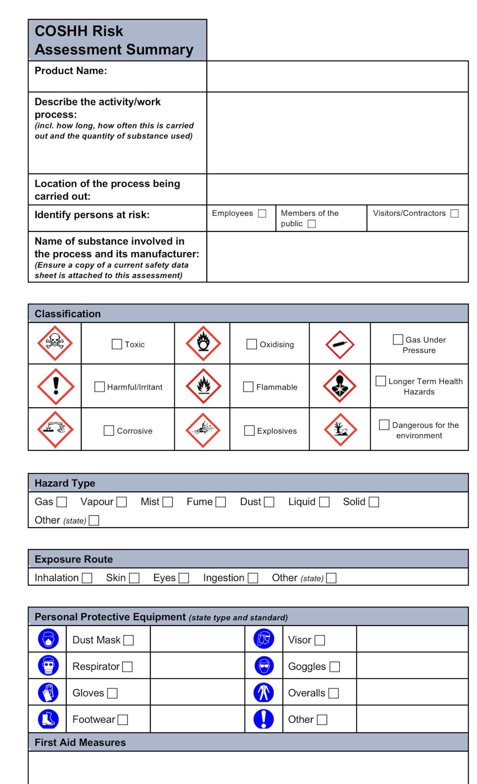 COSHH Risk Assessment Template | COSHH Risk Assessment Checklist ...