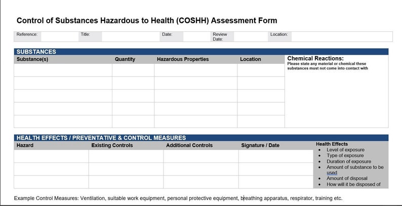 COSHH Risk Assessment Template | COSHH Risk Assessment Checklist ...