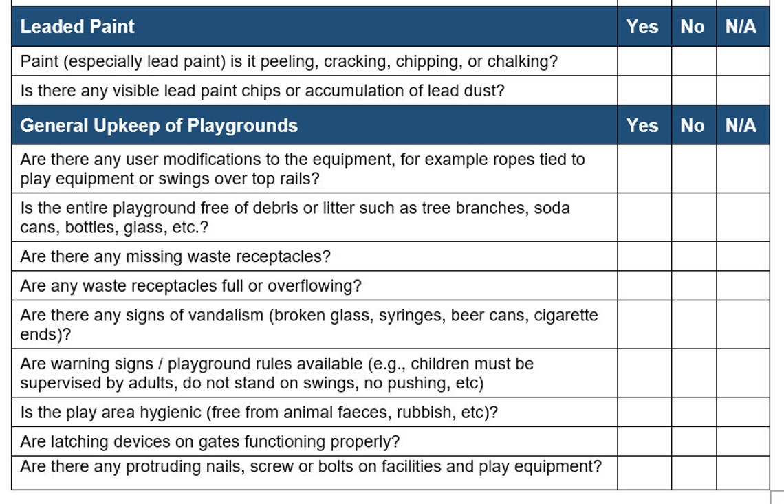 Complete Playground Safety Inspection Template | Playground Inspection ...