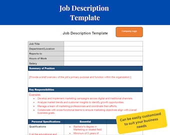 Editable Job Description Template | Professional HR Form With Examples ...