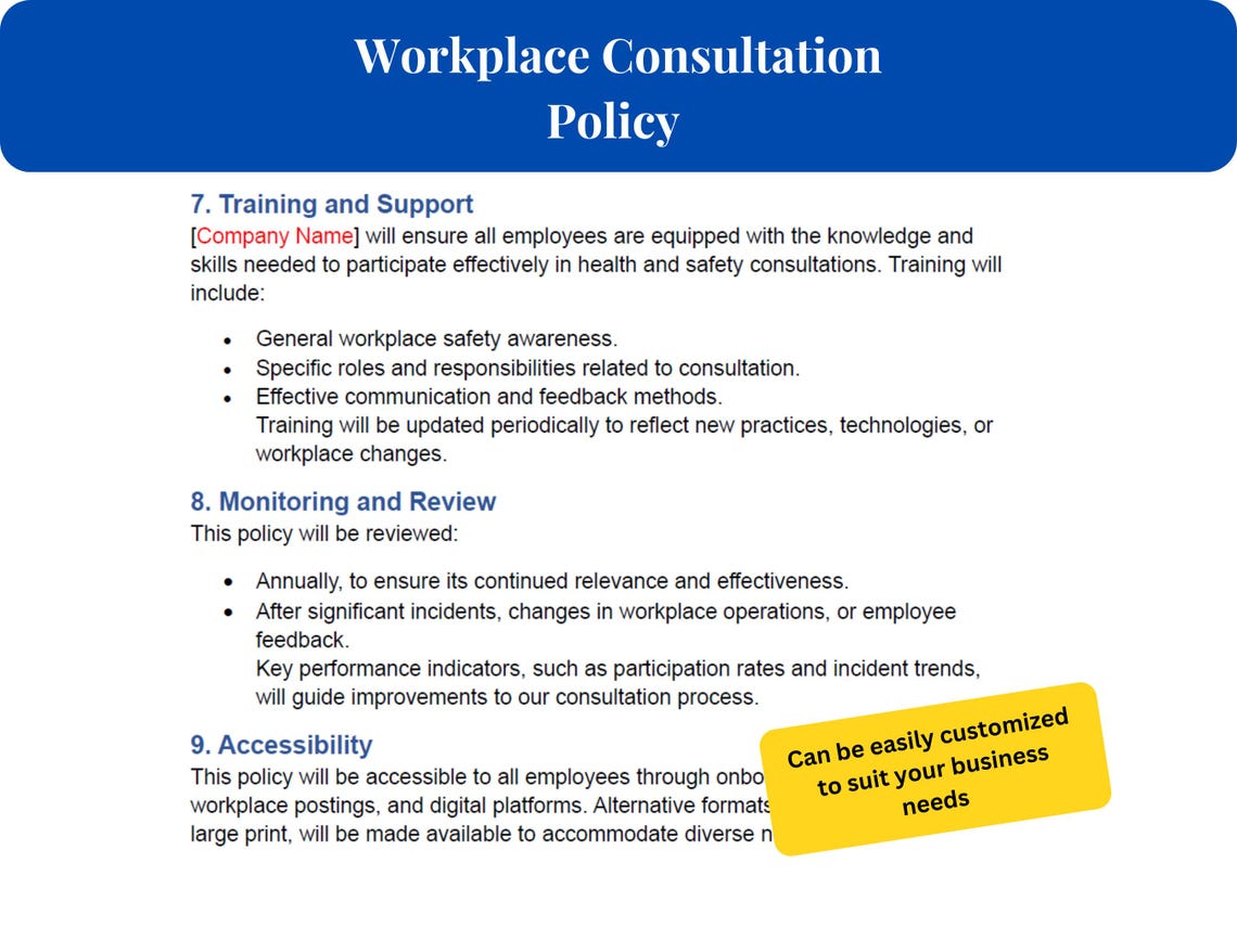 Health and Safety Consultation Policy Template Editable | Workplace ...