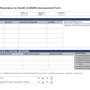 COSHH Risk Assessment Template | COSHH Risk Assessment Checklist ...