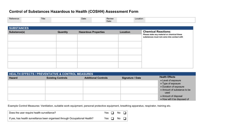 COSHH Risk Assessment Template | COSHH Risk Assessment Checklist ...