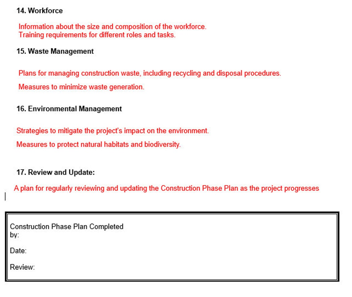 Comprehensive Construction Phase Plan Digital Template | Editable Word ...