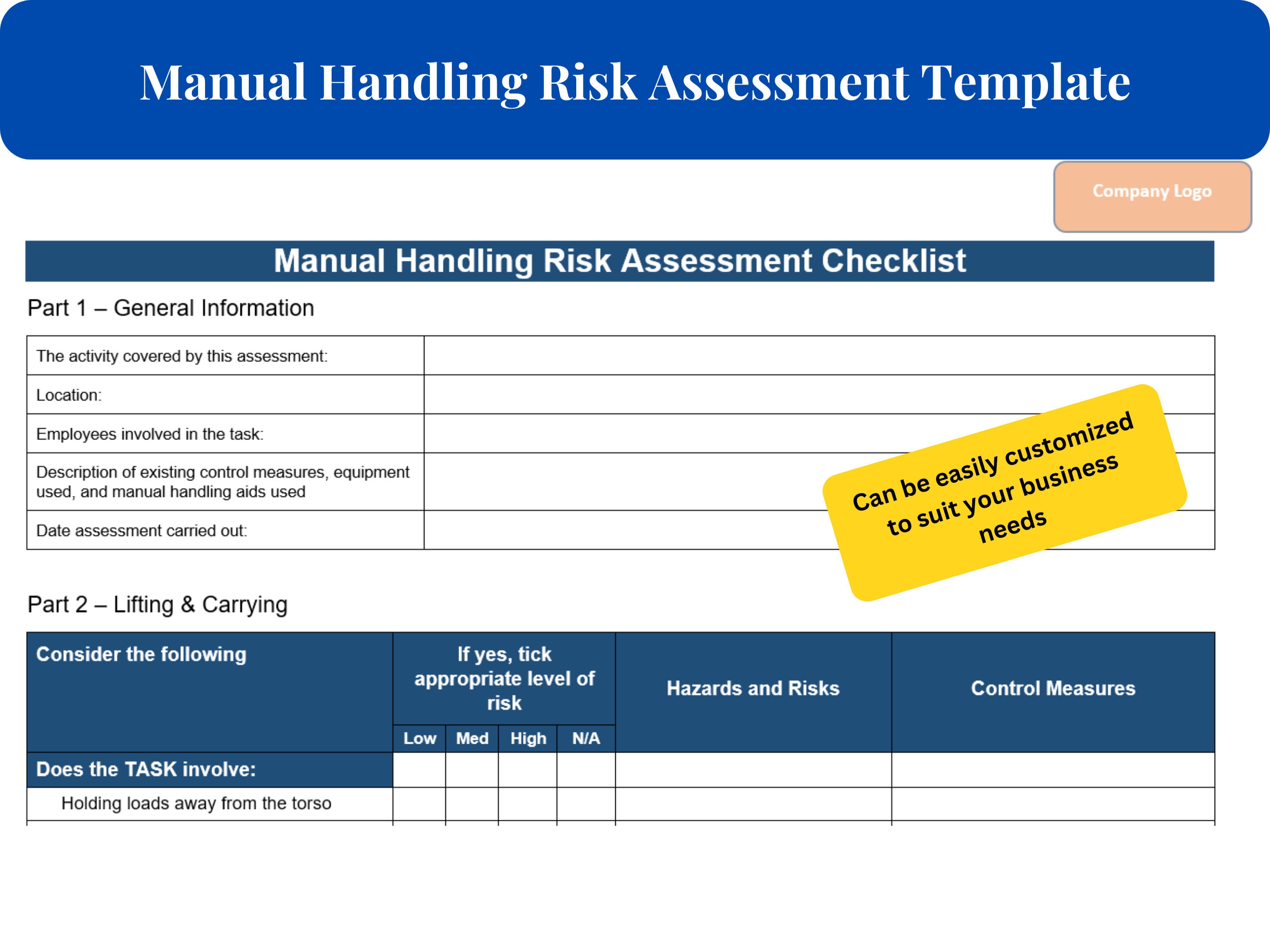Manual Handling Risk Assessment Template | OSHA Compliant - Instant ... Manual Handling Risk Assessment Template | OSHA Compliant - Instant ...