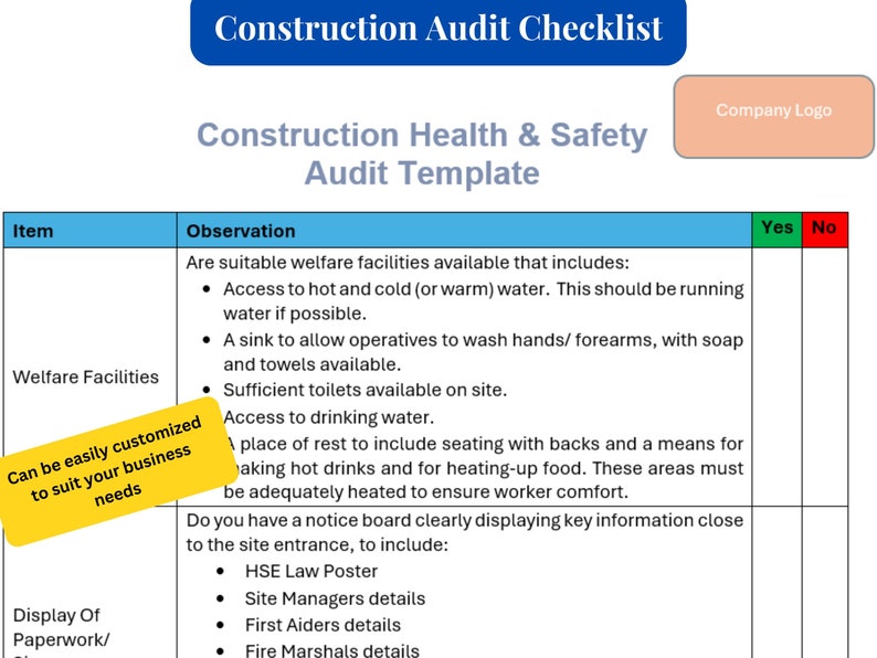 Construction Health and Safety Audit Checklist Ensure Site Compliance ...