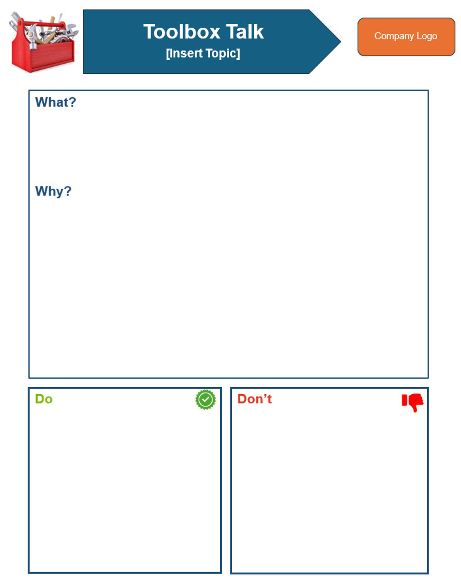 Toolbox Talk Template, Procedure, and Sign off Sheet for Workplace ...