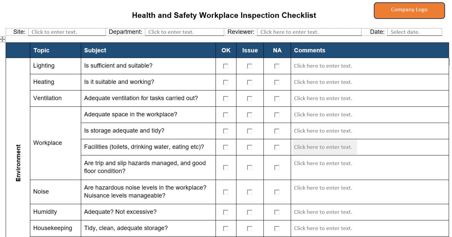 Workplace Inspection Checklist Template Word | Comprehensive H&S ...