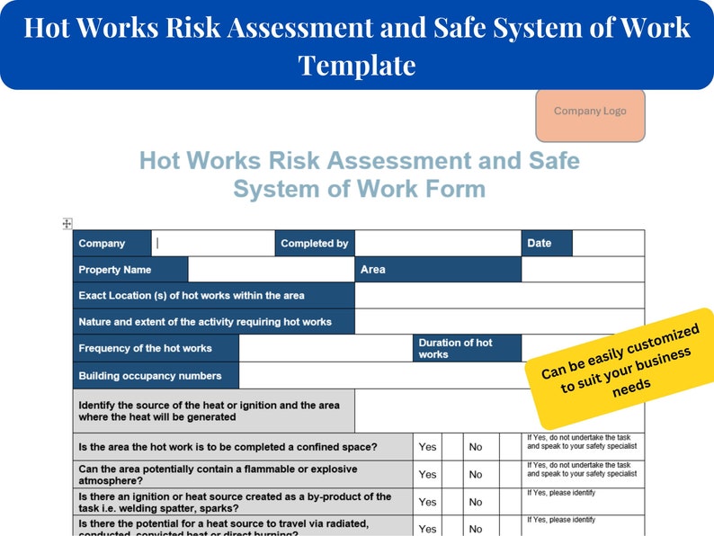 Hot Works Risk Assessment Template: Safe System of Work (digital ...