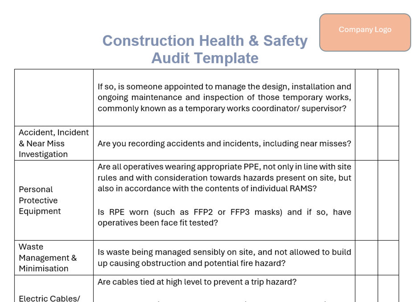 Construction Health and Safety Audit Checklist - Ensure Site Compliance ...
