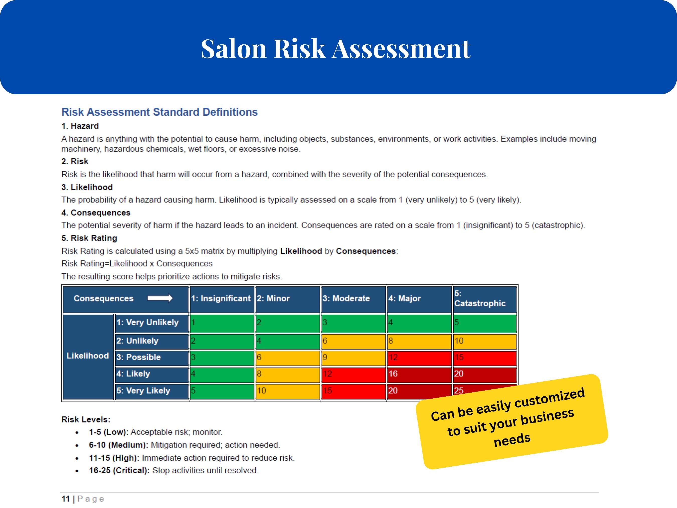 Editable Salon Risk Assessment Template for Health and Safety ...