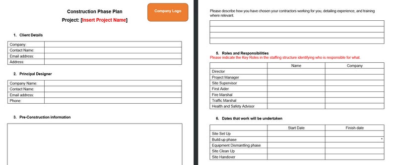Comprehensive Construction Phase Plan Digital Template | Editable Word ...