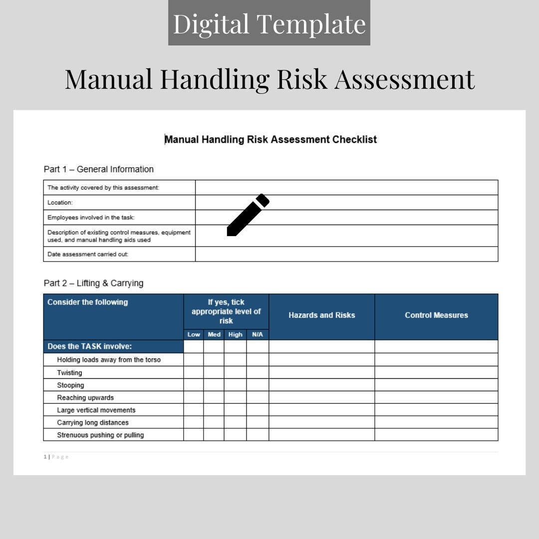 Editable Manual Handling Risk Assessment Template OSHA Compliant ... Editable Manual Handling Risk Assessment Template OSHA Compliant ...