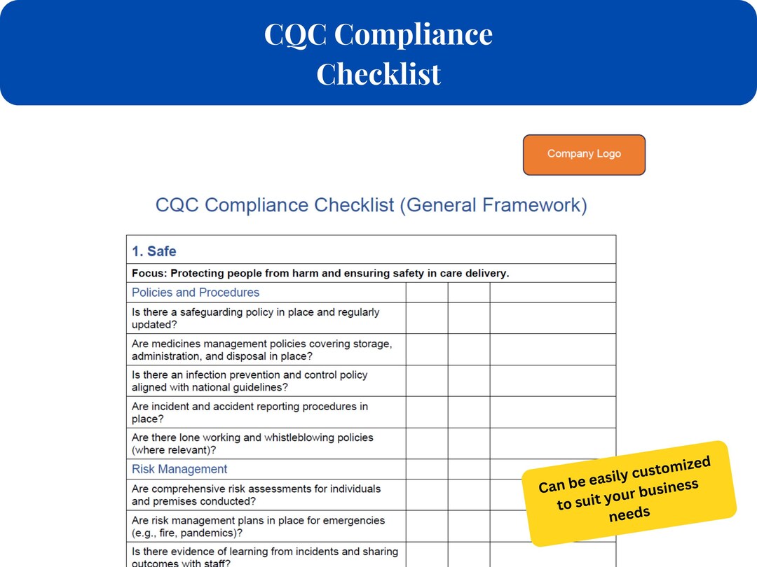 CQC Compliance Checklist | Health and Safety Policies Template | Risk ...