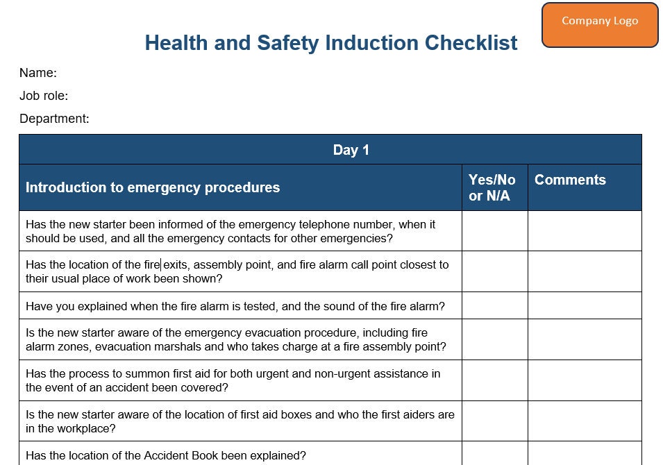 Complete Health and Safety Induction Template | Health and Safety ...
