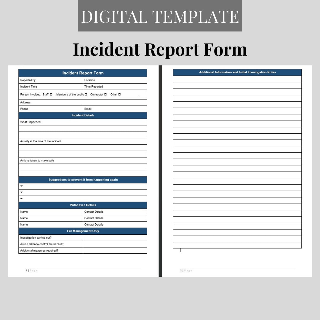 Incident Report Form | Incident Reporting Template | Incident Record ...