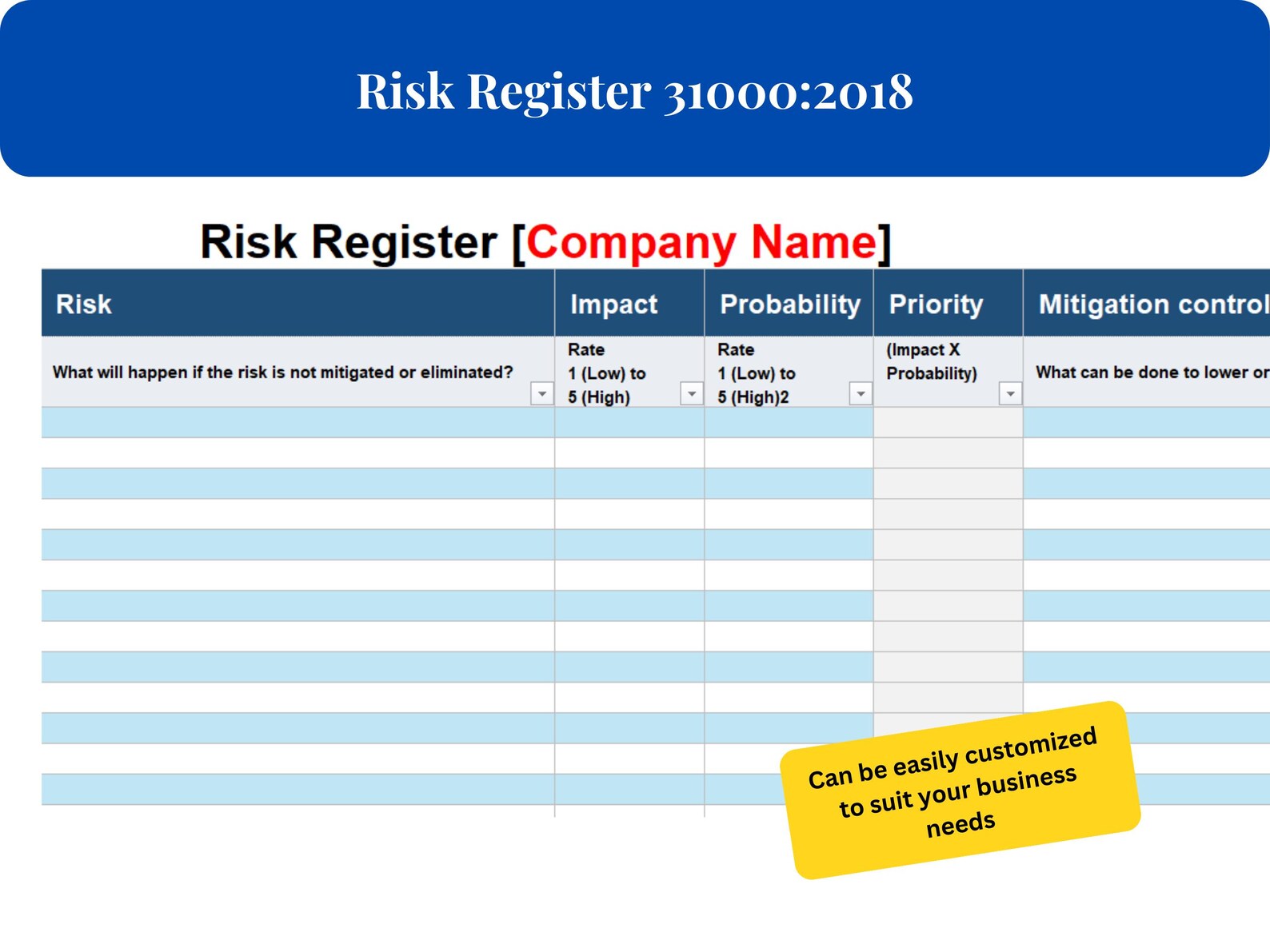 Risk Register Template ISO 31000:2018 Excel | Editable Health & Safety ...