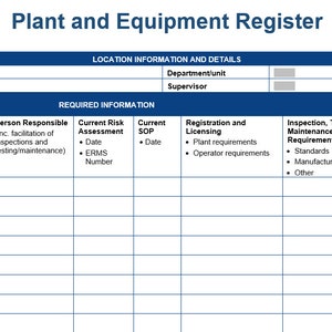 Plant and Equipment Register Template | Digital Download | Word Format ...