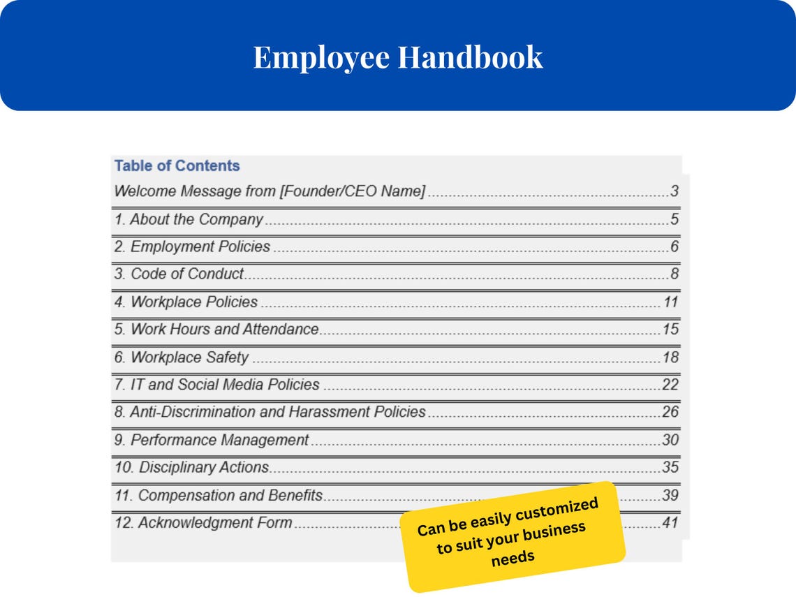 Editable Employee Handbook Template: HR Policies Guide (word Template ...