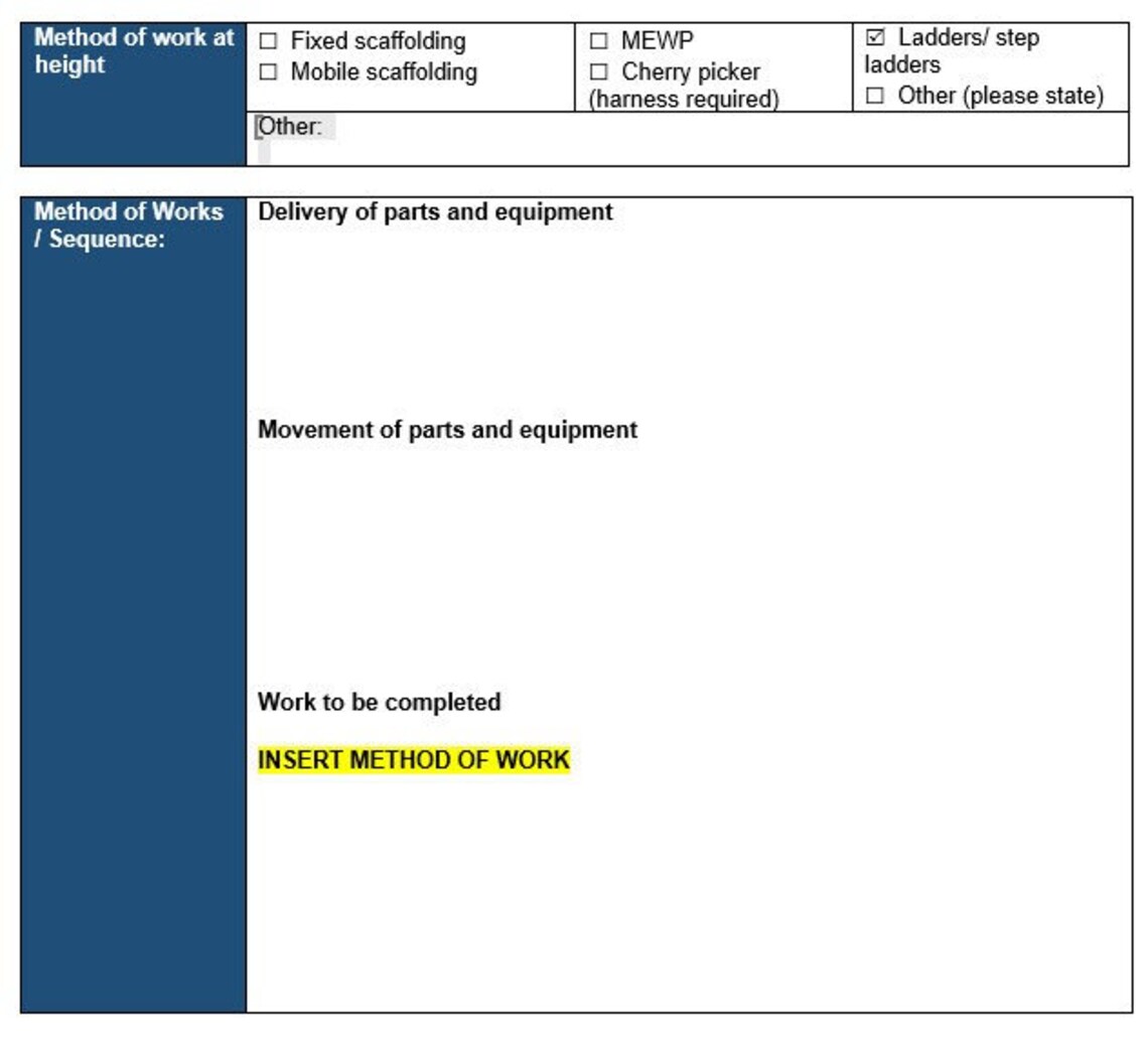 Risk Assessment and Method Statement Word Template - H&S Editable ...