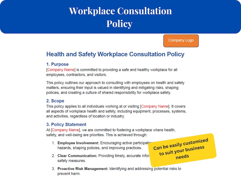 Health and Safety Consultation Policy Template Editable | Workplace ...