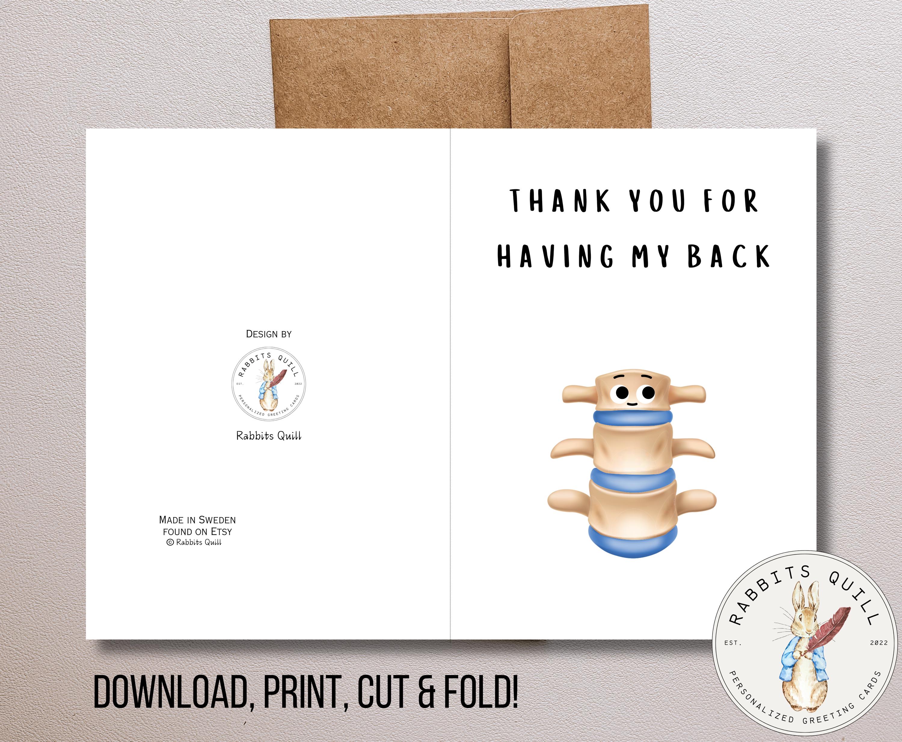 Printable Thank You Card, 5x7 Inch Card, Thanks for Having My Back ...