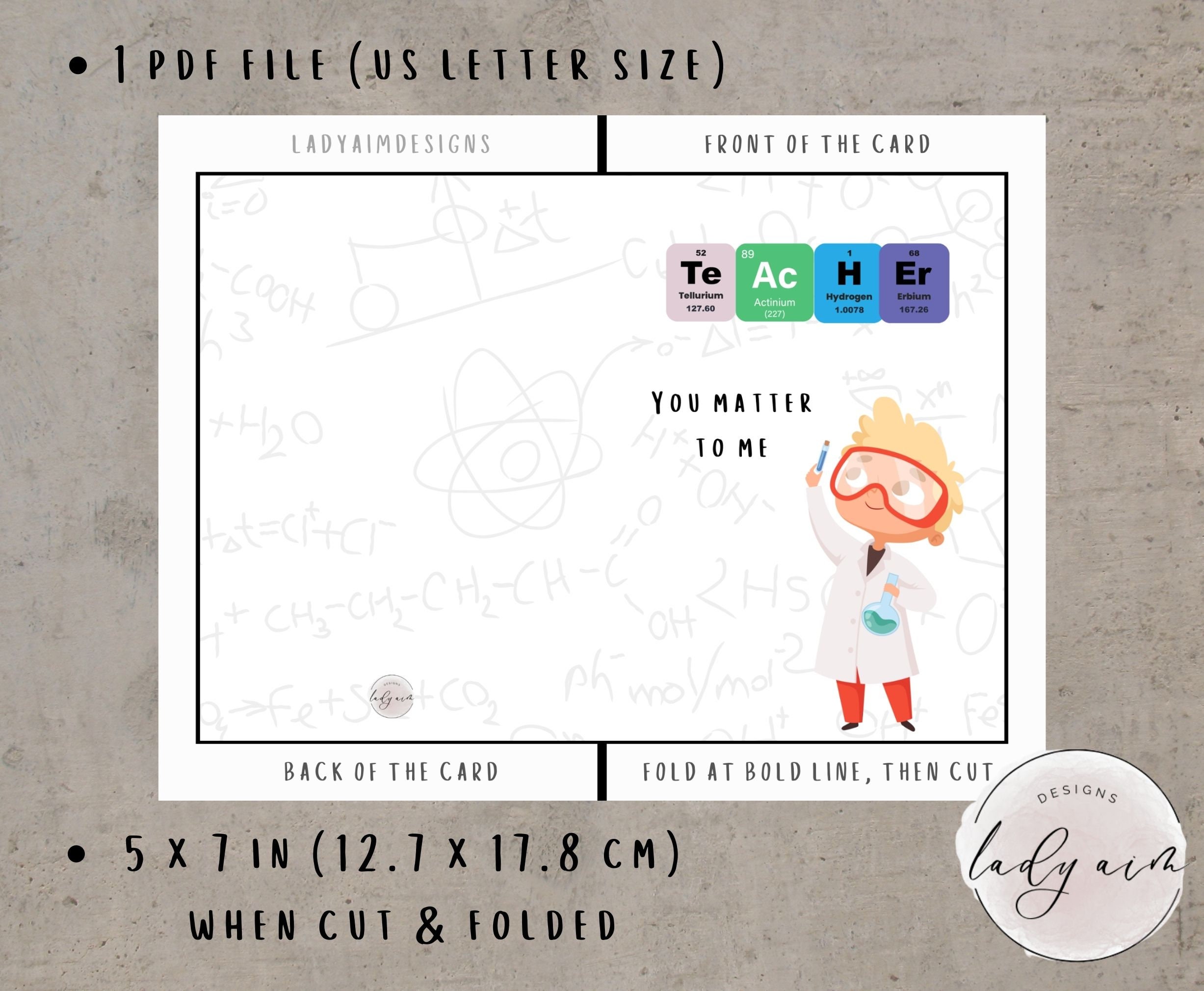 Printable Teacher Appreciation Card, 5x7 Inch Card, Science Teacher ...