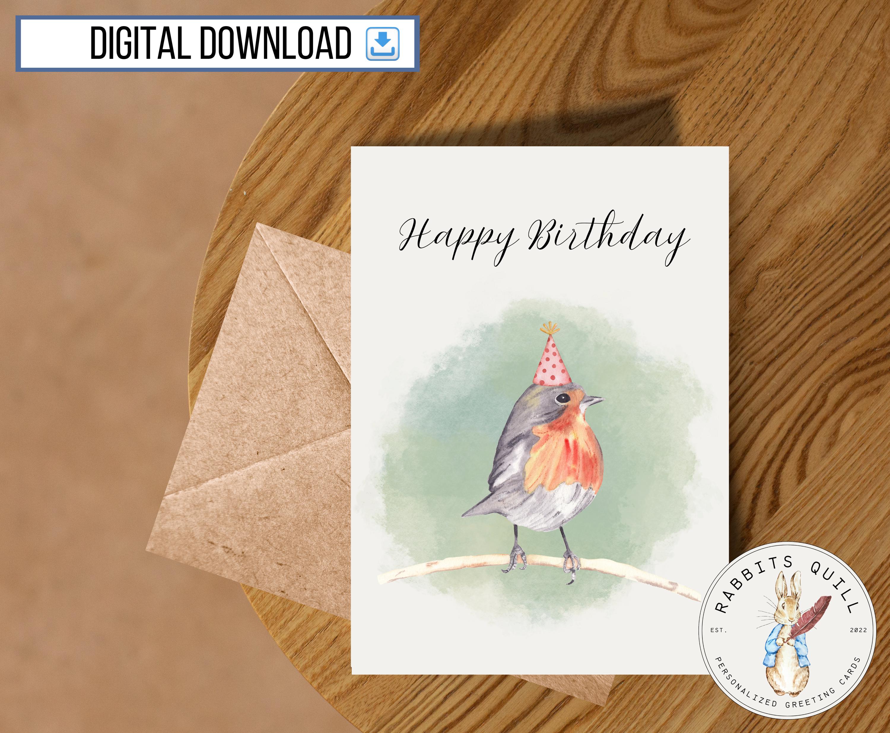 Bird Happy Birthday Card Printable, Digital Download, Cute Colorful ...