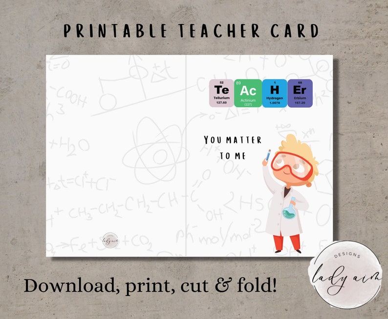 Printable Teacher Appreciation Card, 5x7 Inch Card, Science Teacher ...