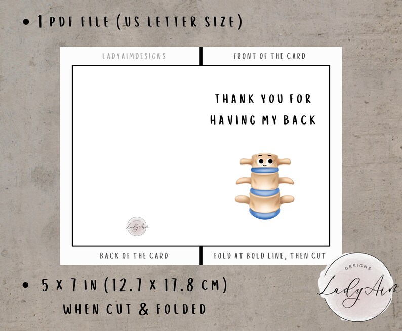 Printable Thank You Card, 5x7 Inch Card, Thanks for Having My Back ...