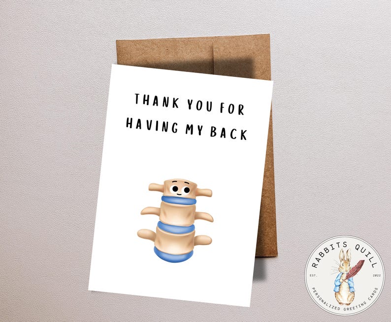 Printable Thank You Card, 5x7 Inch Card, Thanks for Having My Back ...