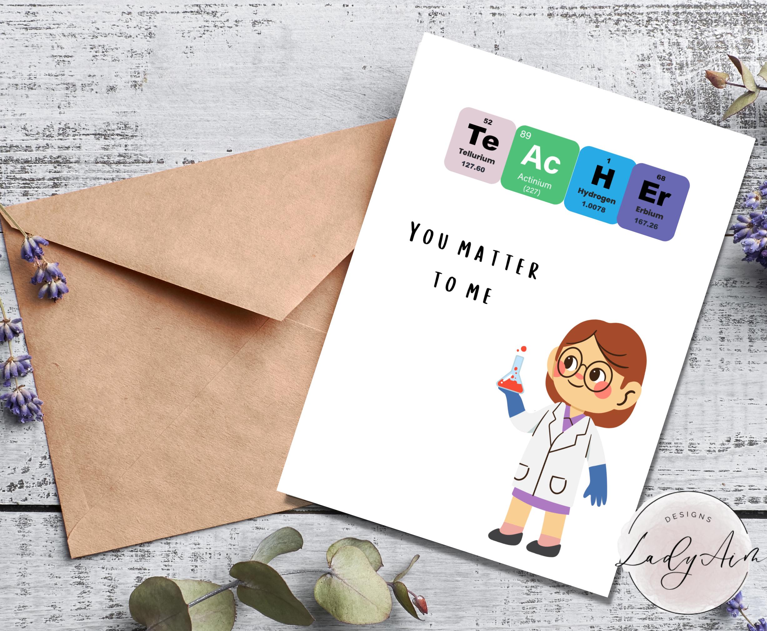 Printable Teacher Appreciation Card, 5x7 Inch Card, Science Teacher ...