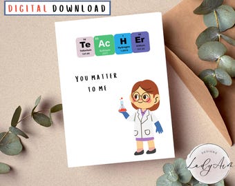 Science Teacher Appreciation Card, Printable End of Year Teacher Thank ...