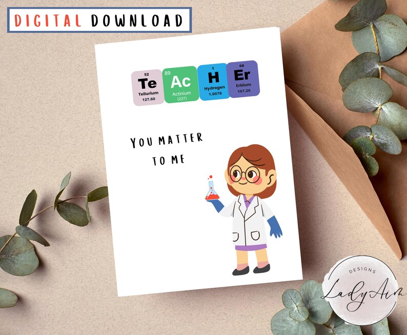 Printable Teacher Appreciation Card, 5x7 Inch Card, Science Teacher ...