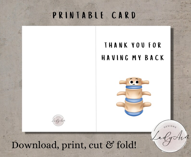 Printable Thank You Card, 5x7 Inch Card, Thanks for Having My Back ...