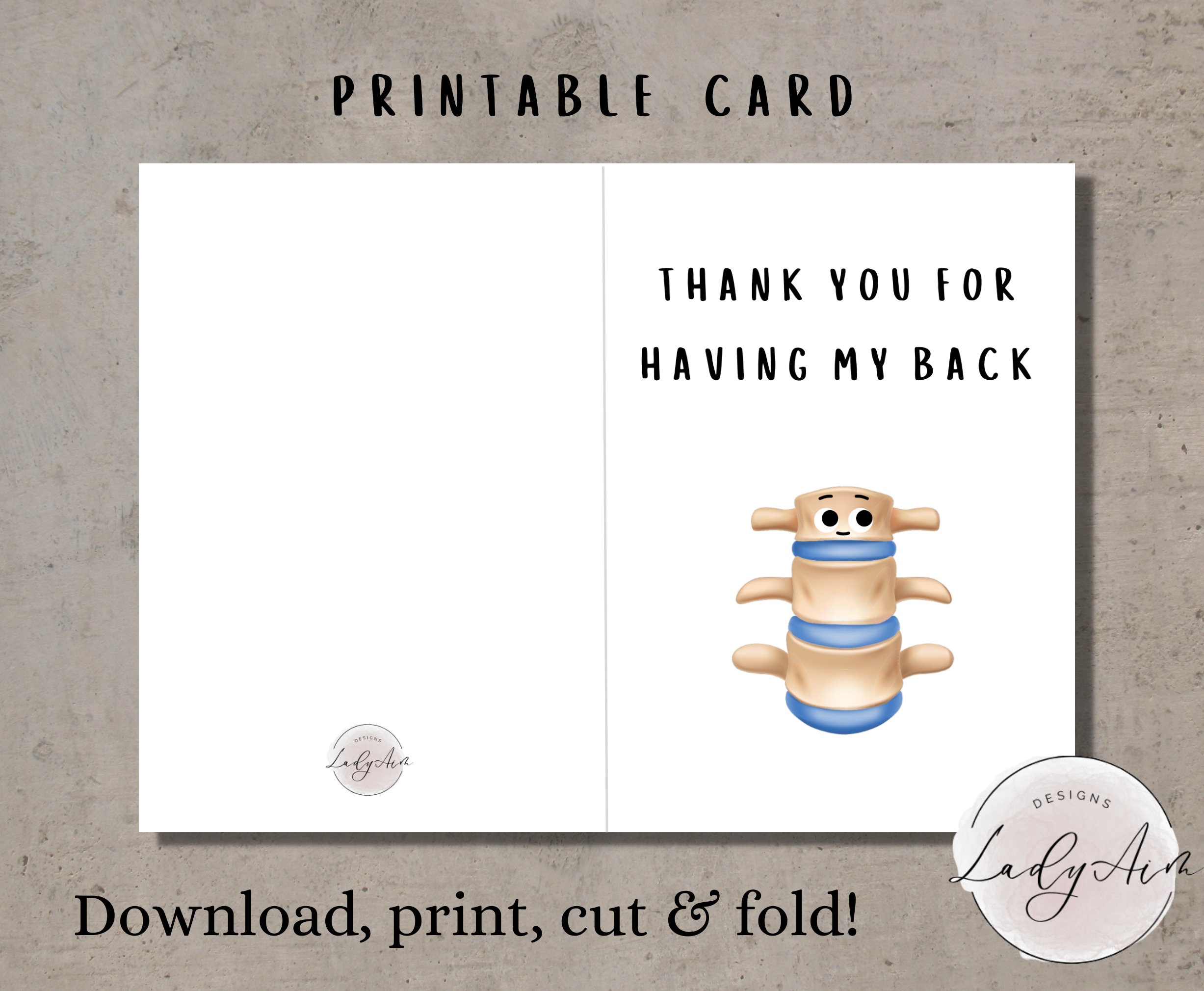 Printable Thank You Card, 5x7 Inch Card, Thanks for Having My Back ...