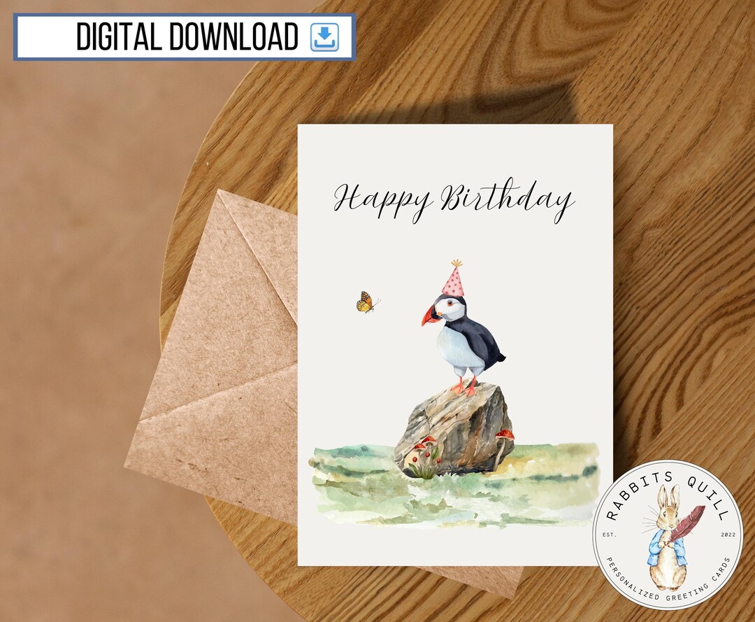 Puffin Happy Birthday Card Printable, Digital Download, Cute Nordic ...