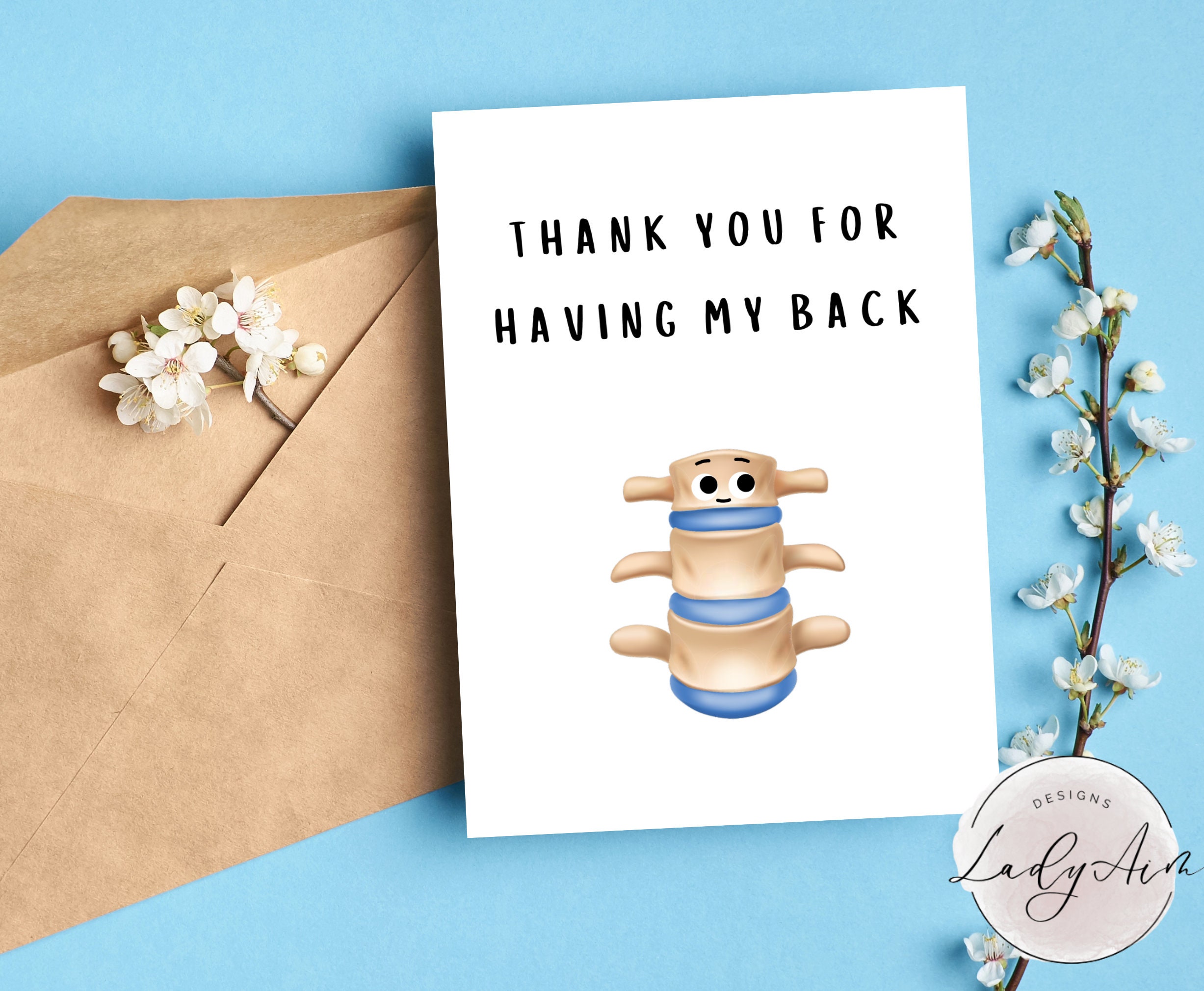 Printable Thank You Card, 5x7 Inch Card, Thanks for Having My Back ...