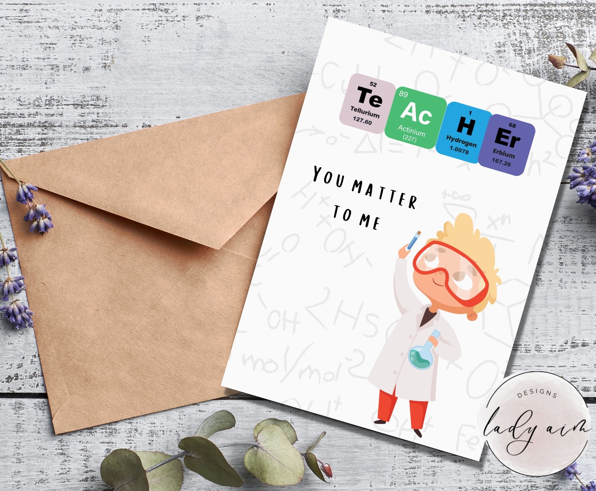 Printable Teacher Appreciation Card, 5x7 Inch Card, Science Teacher ...