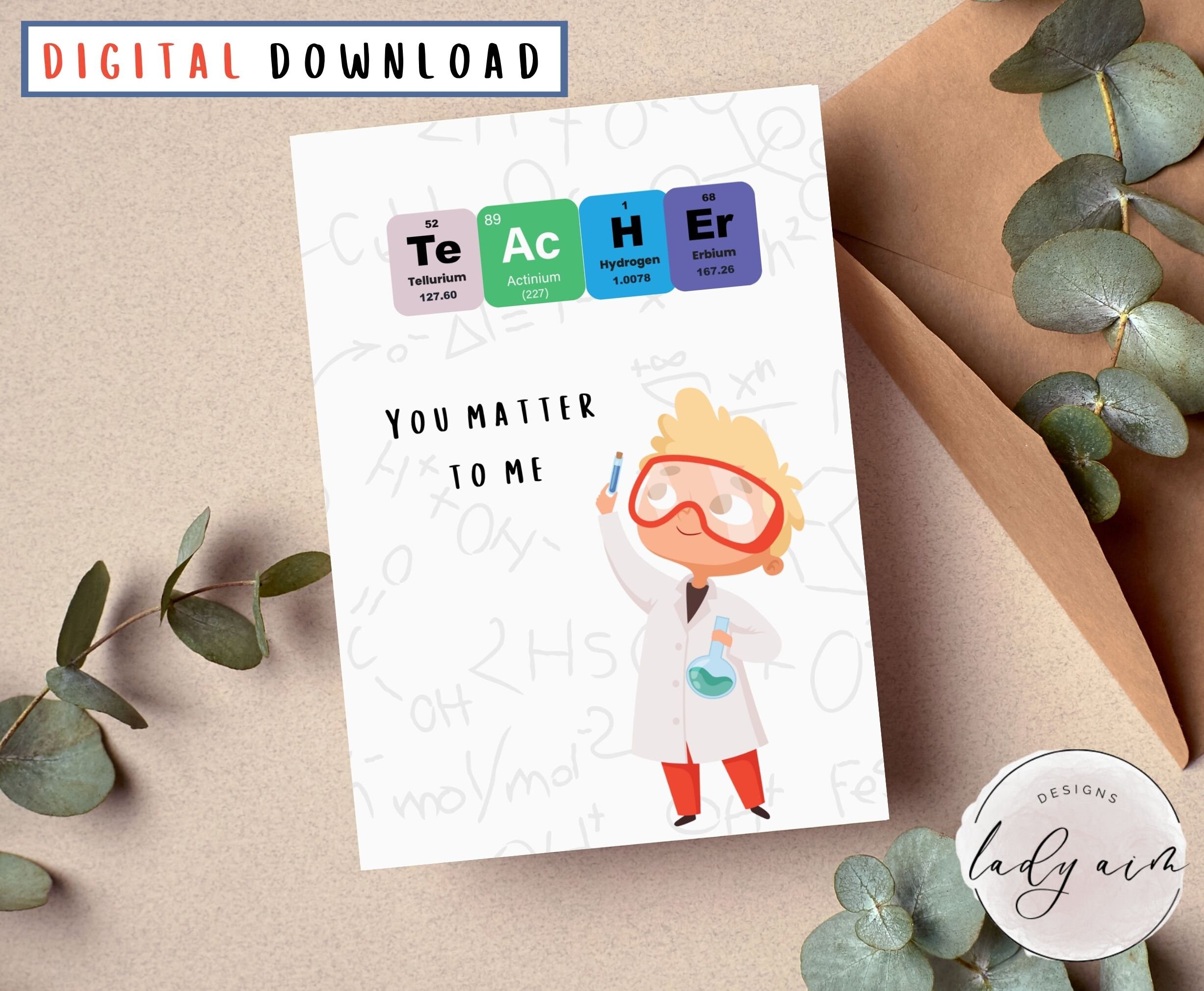 Printable Teacher Appreciation Card, 5x7 Inch Card, Science Teacher ...