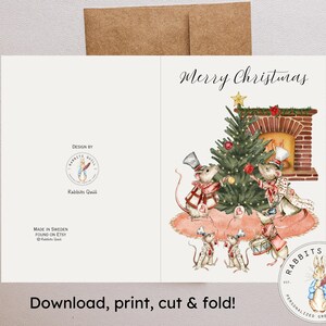 Rat Family of 5 Merry Christmas Card Printable, 5x7 Inch Card, Digital ...
