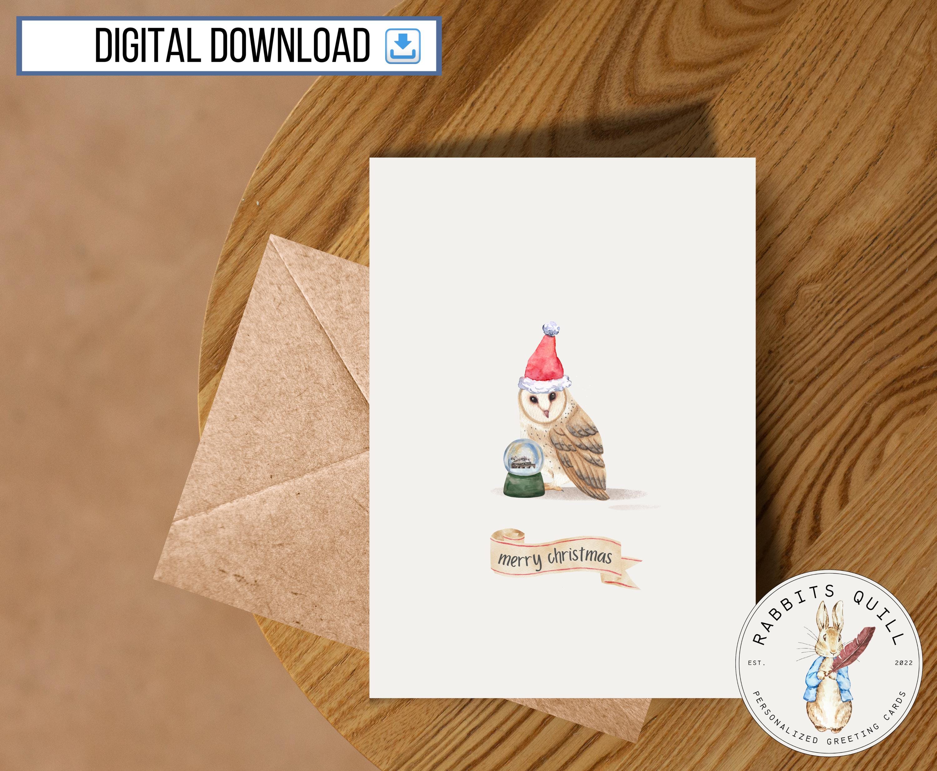 Owl Christmas Card Printable, 5x7 Inch Card, Digital Download, Magical ...