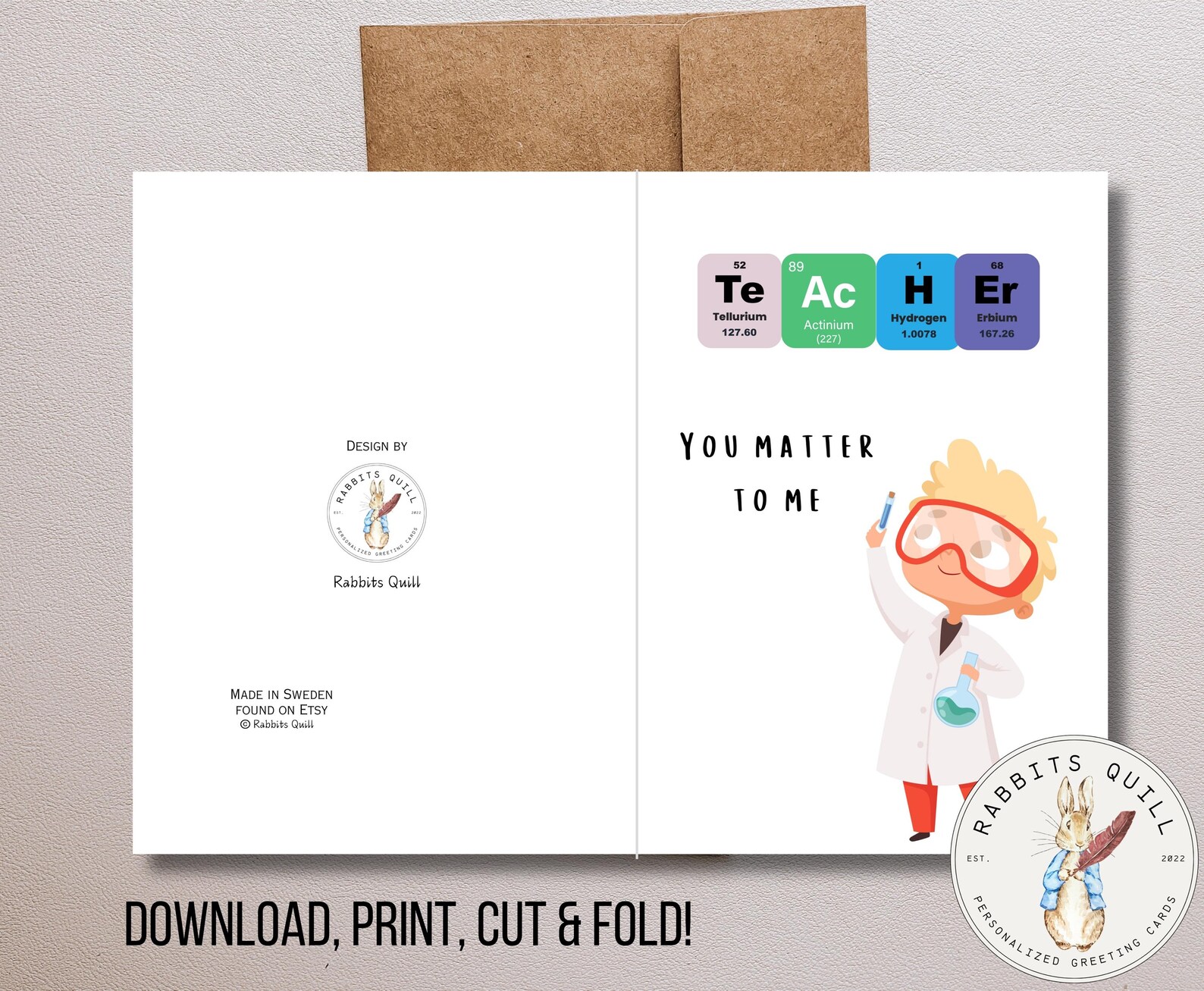 Printable Teacher Appreciation Card, 5x7 Inch Card, Science Teacher ...