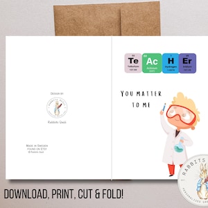 Printable Teacher Appreciation Card, 5x7 Inch Card, Science Teacher ...