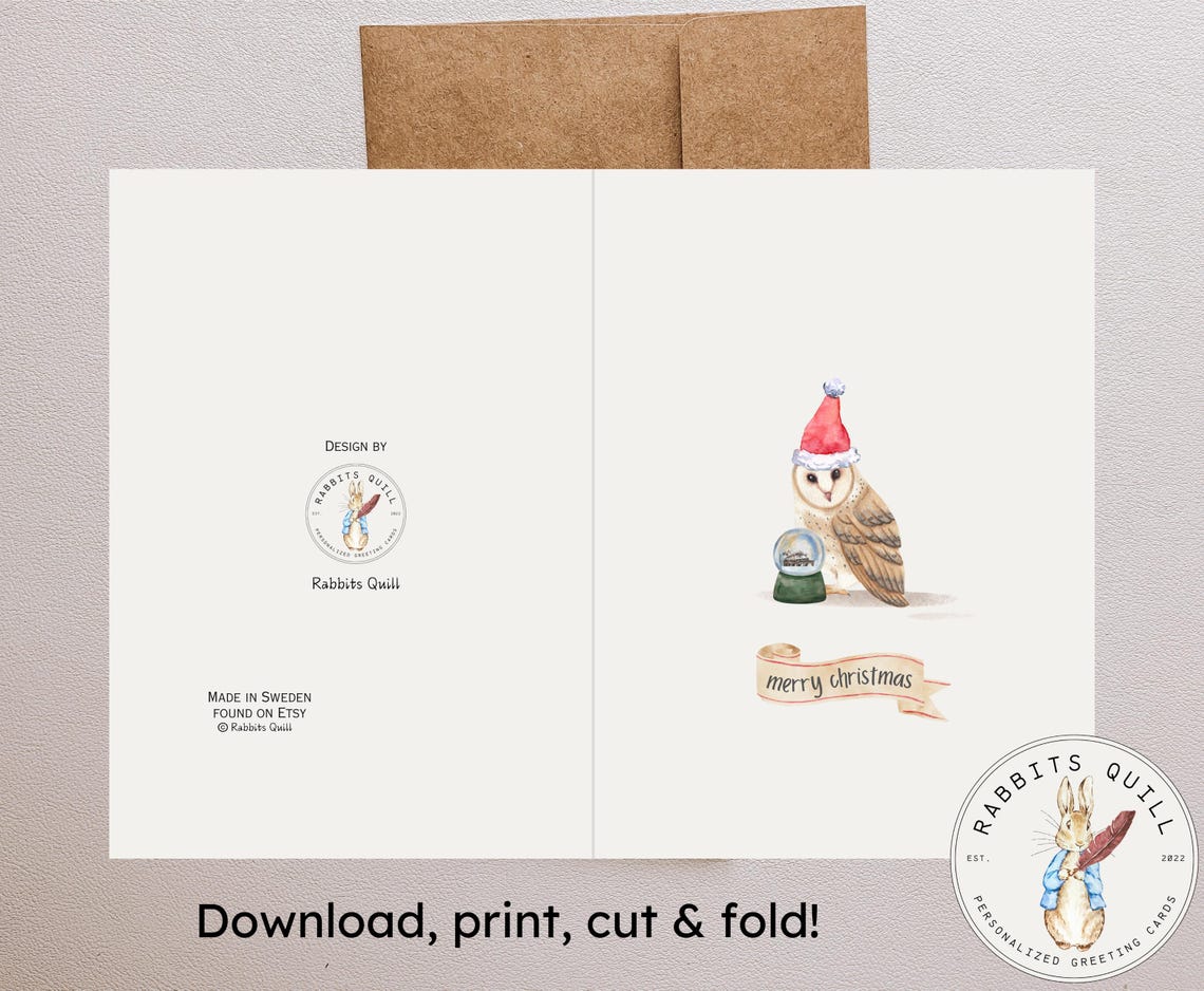 Owl Christmas Card Printable, 5x7 Inch Card, Digital Download, Magical ...