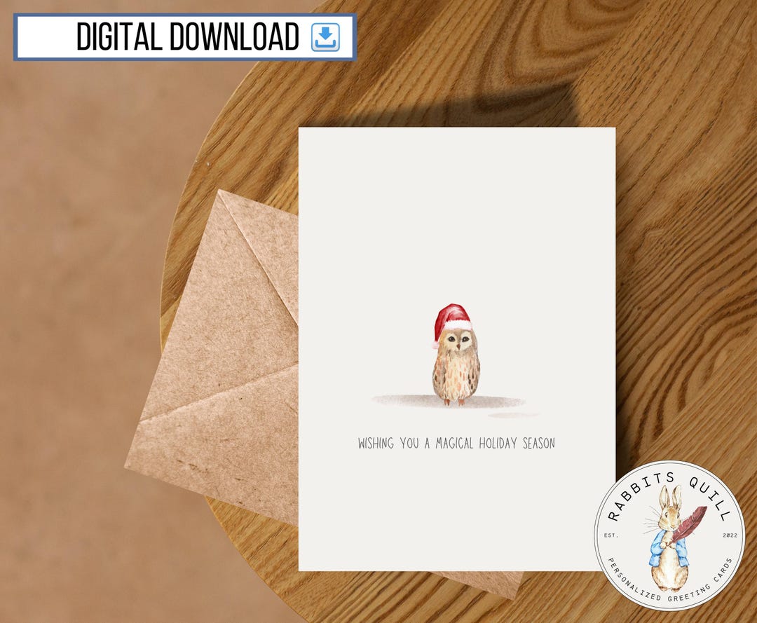 Christmas Owl Card, Printable, Holiday Greetings, 5x7 Inch (digital ...