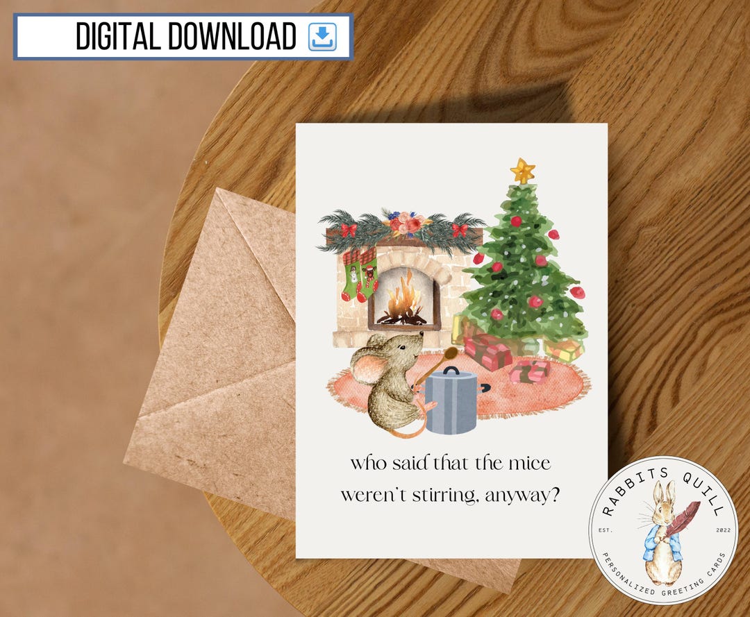 Funny Mouse Stirring Christmas Card, Printable, 5x7 Inch Card, Happy ...